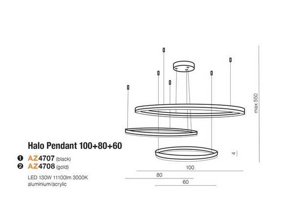 Lampa wisząca HALO 100 + 80 + 60 AZ4707 LED Azzardo nowoczesna oprawa w ...